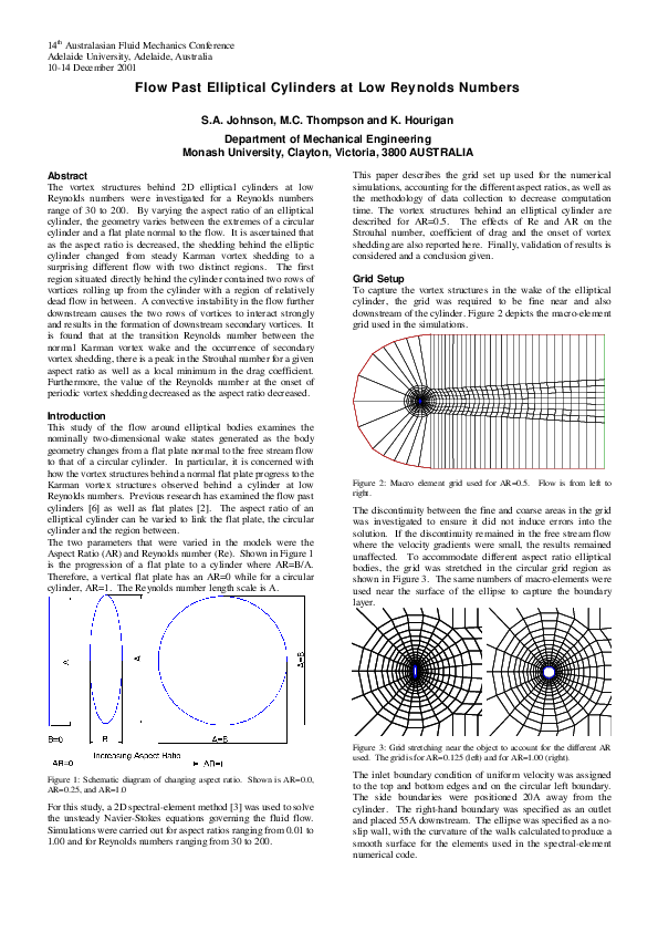 (PDF) Flow past elliptical cylinders at low Reynolds numbers | Shaun Johnson - Academia.edu