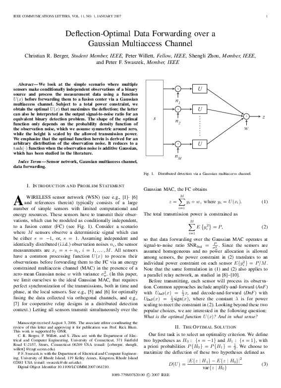(PDF) Deflection-optimal data forwarding over a Gaussian multiaccess channel