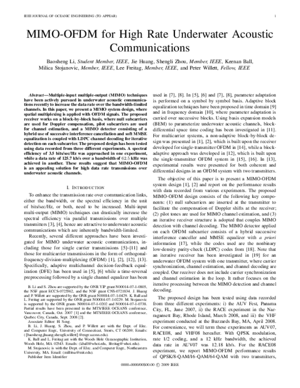 (PDF) Peer-Reviewed Technical Communication MIMO-OFDM for High-Rate Underwater Acoustic ...
