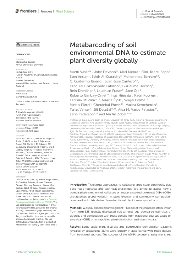 (PDF) Metabarcoding of soil environmental DNA to estimate plant diversity globally