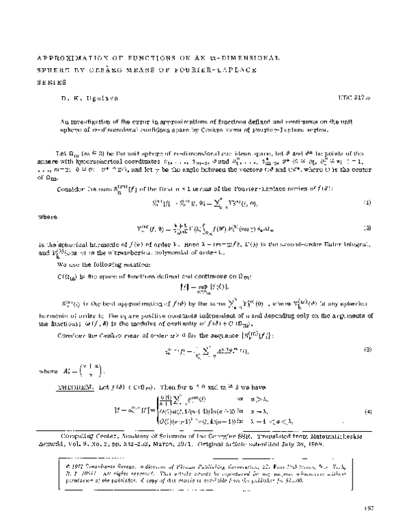 (PDF) Approximation of functions on an m-dimensional sphere by Ces ro means of Fourier-Laplace ...