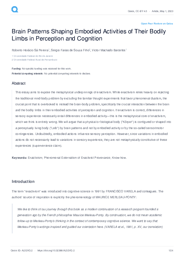 (PDF) Brain Patterns Shaping Embodied Activities of Their Bodily Limbs in Perception and Cognition