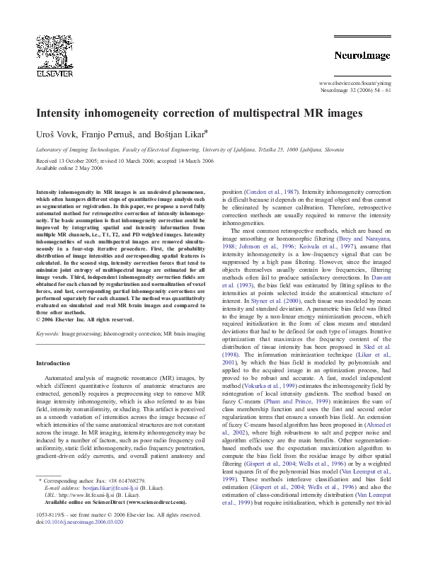(PDF) Intensity inhomogeneity correction of multispectral MR images