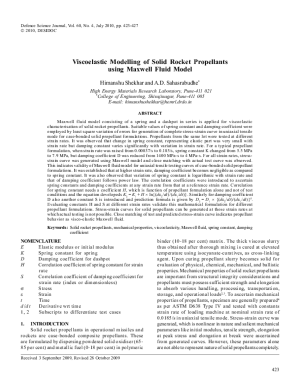 (PDF) Viscoelastic Modelling of Solid Rocket Propellants using Maxwell Fluid Model