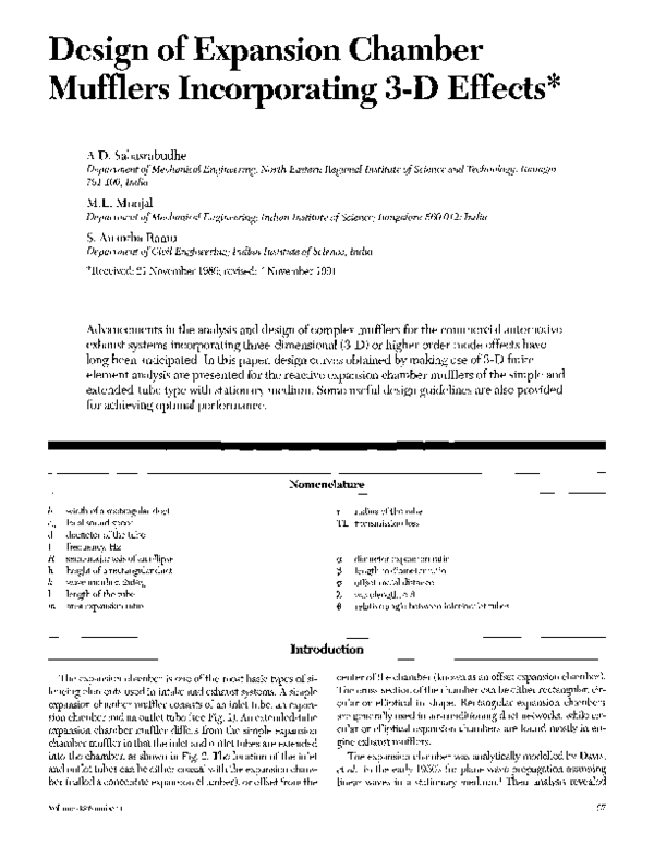 (PDF) Design of Expansion Chamber Mufflers Incorporating 3-D Effects