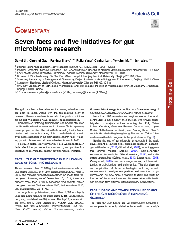 (PDF) Seven facts and five initiatives for gut microbiome research