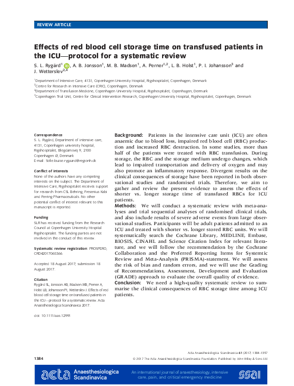 (PDF) Effects of red blood cell storage time on transfused patients in ...