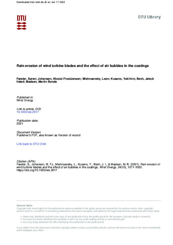 (PDF) Rain erosion of wind turbine blades and the effect of air bubbles ...