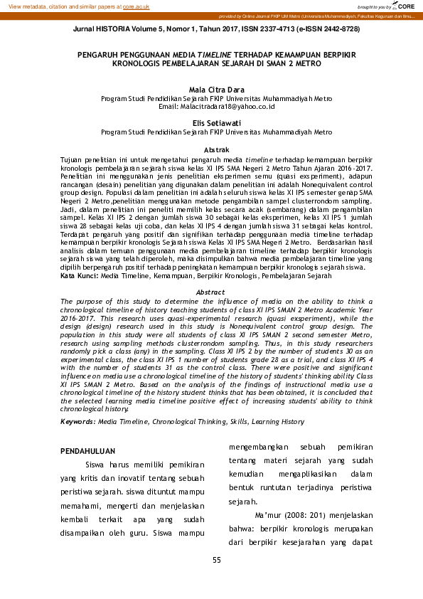 (PDF) Pengaruh Penggunaan Media Timeline Terhadap Kemampuan Berpikir Kronologis Pembelajaran ...