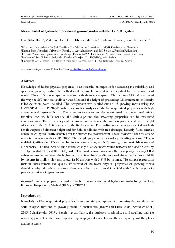 (PDF) Measurement of hydraulic properties of growing media with the ...
