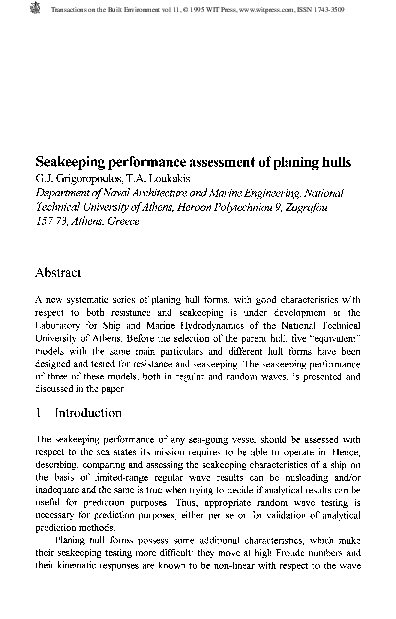 (PDF) Seakeeping Performance Assessment Of Planing Hulls
