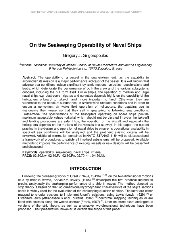 (PDF) On the Seakeeping Operability of Naval Ships
