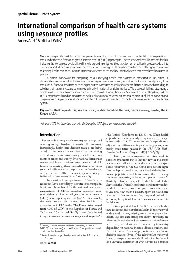 (PDF) International comparison of health care systems