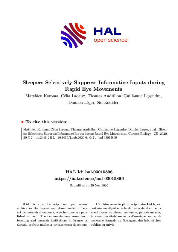 (PDF) Sleepers Selectively Suppress Informative Inputs During Rapid Eye ...