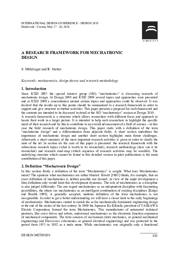 (PDF) A Research Framework for Mechatronic Design