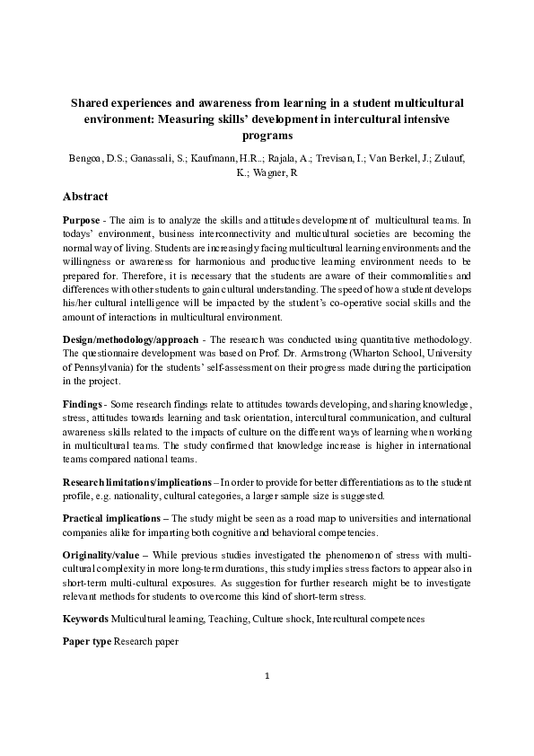 (PDF) Shared experiences and awareness from learning in a student ...