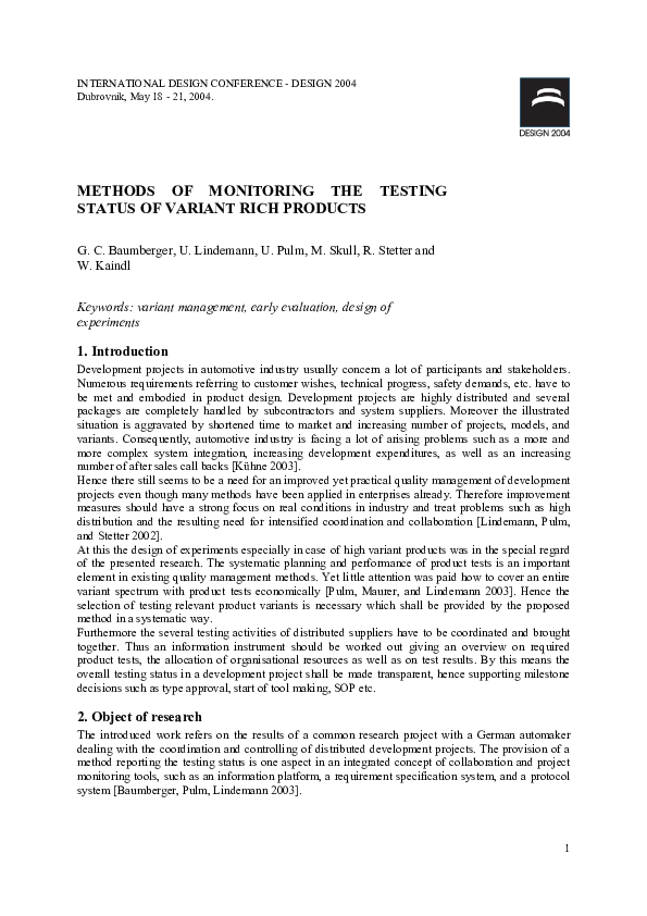 (PDF) Methods of Monitoring the Testing Status of Variant Rich Products