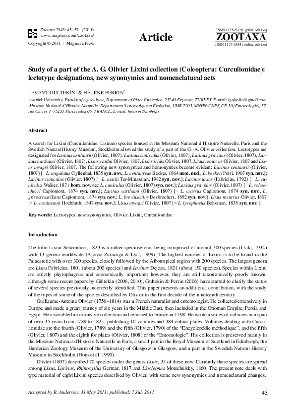 (PDF) Study of a part of the A. G. Olivier Lixini collection ...