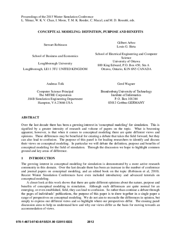 (PDF) Conceptual modeling: definition, purpose and benefits