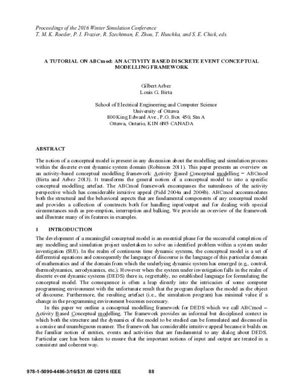 A Tutorial On Abcmod An Activity Based Discrete Event Conceptual Modelling Framework