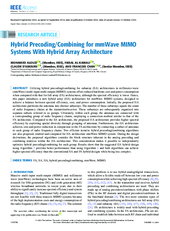 Pdf Hybrid Precodingcombining For Mmwave Mimo Systems With Hybrid Array Architecture