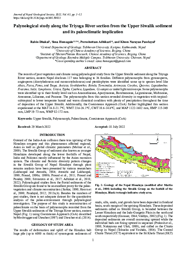 (PDF) Palynological study along the Triyuga River section from the ...