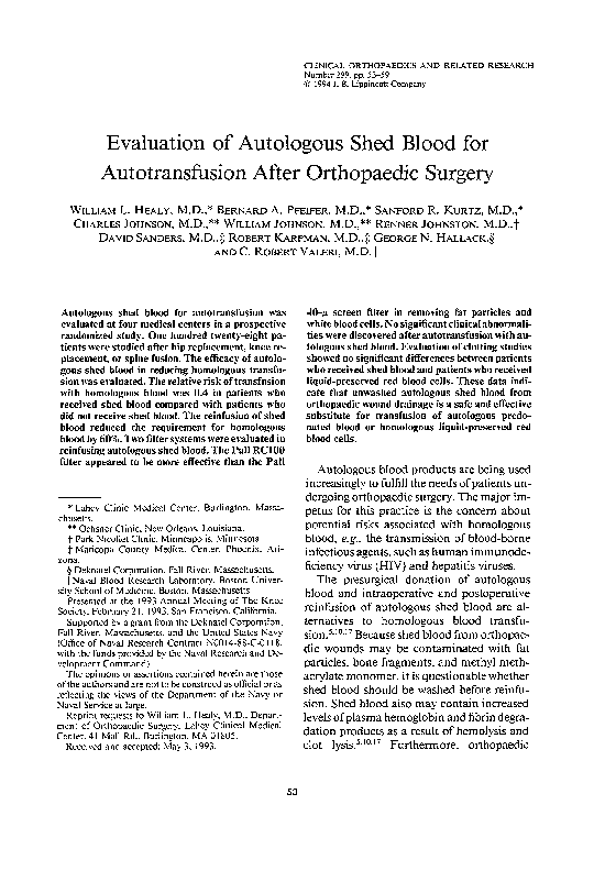 (PDF) Evaluation of Autologous Shed Blood for Autotransfusion After ...