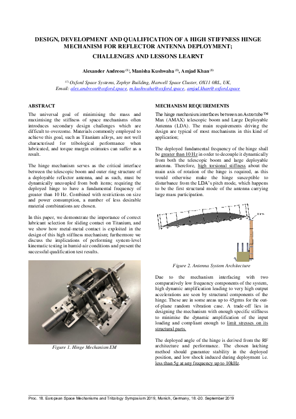 (PDF) Design, Development and Qualification of a High Stiffness Hinge ...