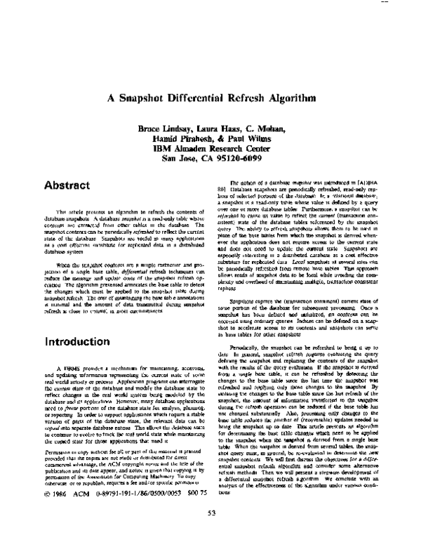 (PDF) A snapshot differential refresh algorithm