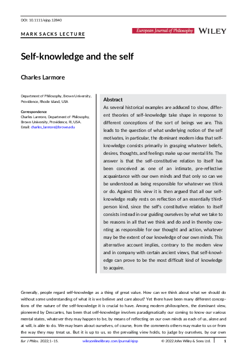 (PDF) Self-knowledge and the self