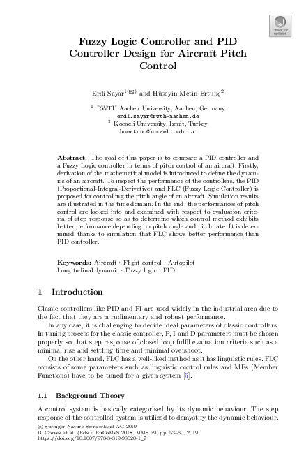 Pdf Fuzzy Logic Controller And Pid Controller Design For Aircraft Pitch Control 2381