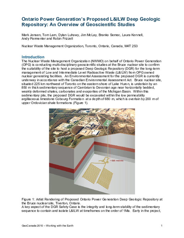 (PDF) Ontario Power Generation's Proposed L&ILW Deep Geologic ...