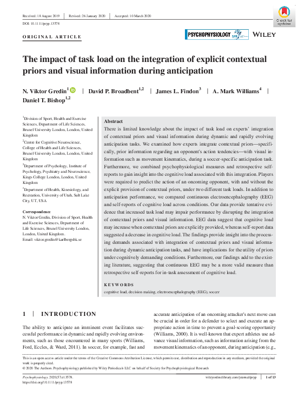 (PDF) The impact of task load on the integration of explicit contextual priors and visual ...