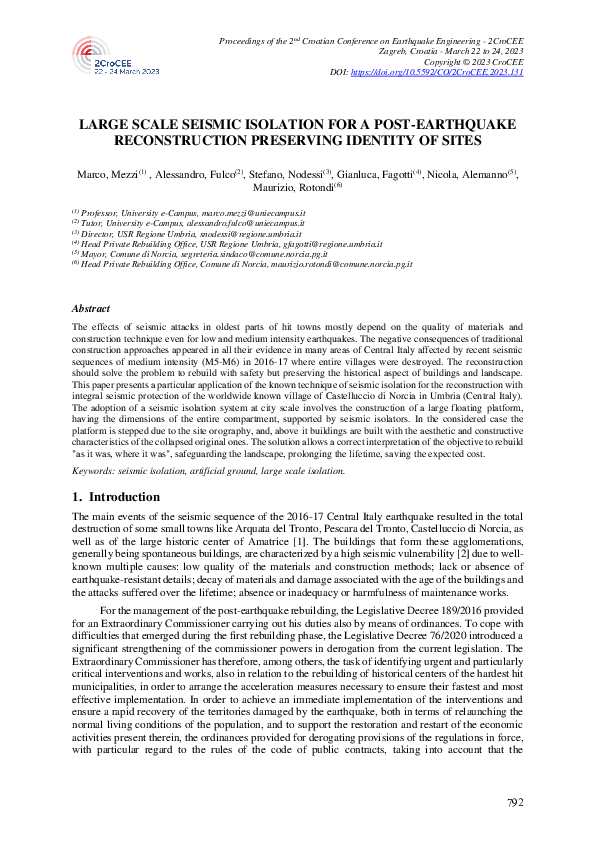 (PDF) Large Scale Seismic Isolation for a Post-Earthquake ...