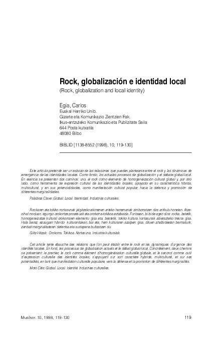 (PDF) Rock, globalización e identidad local