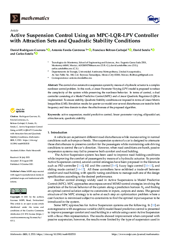 (PDF) Active Suspension Control Using an MPC-LQR-LPV Controller with Attraction Sets and ...