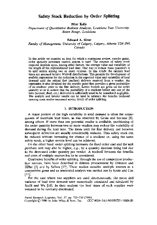 (PDF) Safety stock reduction by order splitting