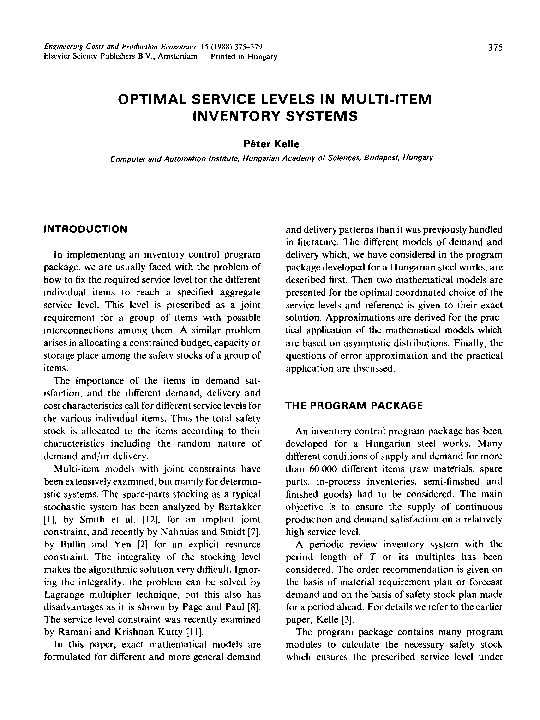 (PDF) Optimal service levels in multi-item inventory systems