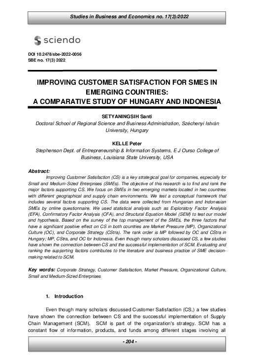 (PDF) Improving Customer Satisfaction for SMES in Emerging Countries: A Comparative Study of ...