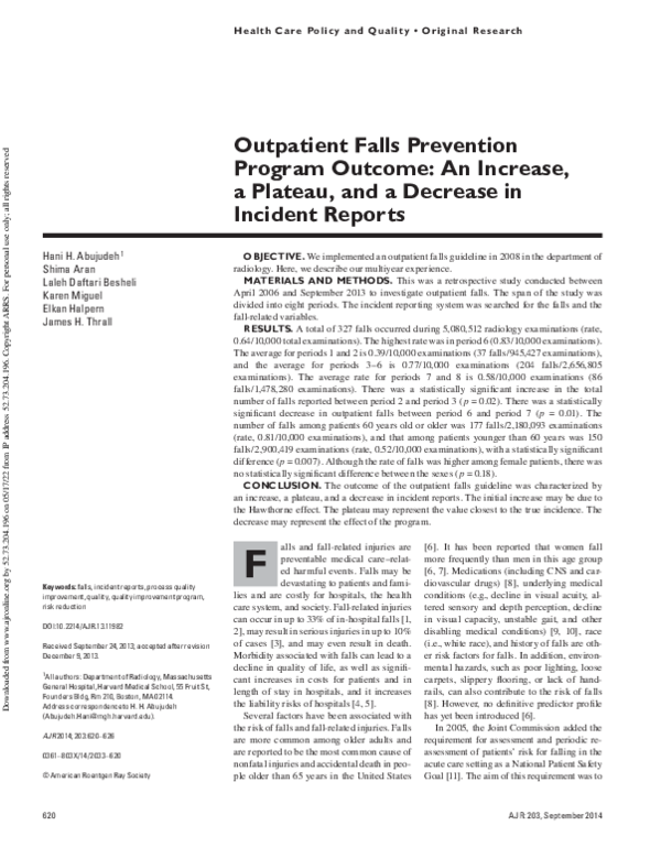 (PDF) Falls Prevention Program: Outcomes and Trends