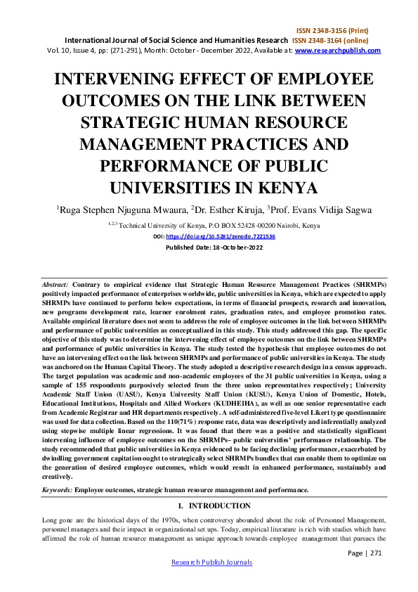 (PDF) Intervening Effect of Employee Outcomes on the Link Between Strategic Human Resource ...