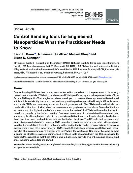 (PDF) Control Banding Tools for Engineered Nanoparticles: What the ...