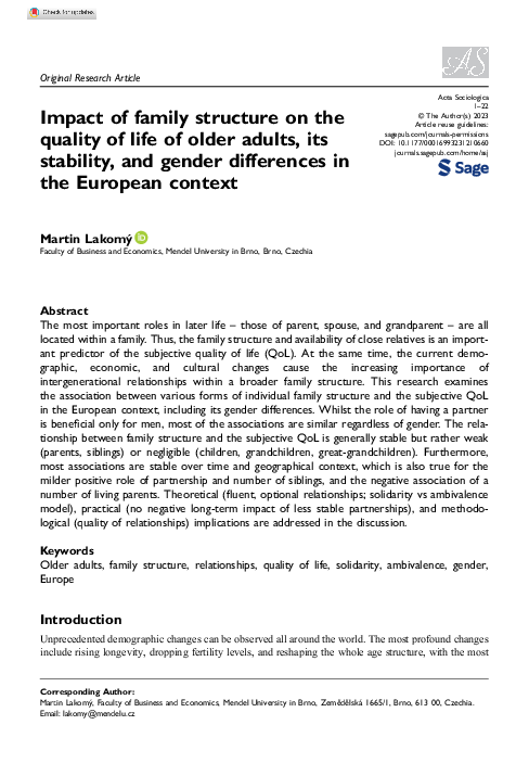 (PDF) Impact of family structure on the quality of life of older adults ...