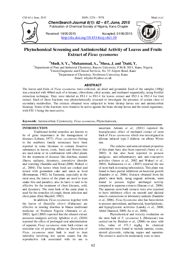 (PDF) Phytochemical Screening and Antimicrobial Activity of Leaves and Fruits Extract of Ficus ...