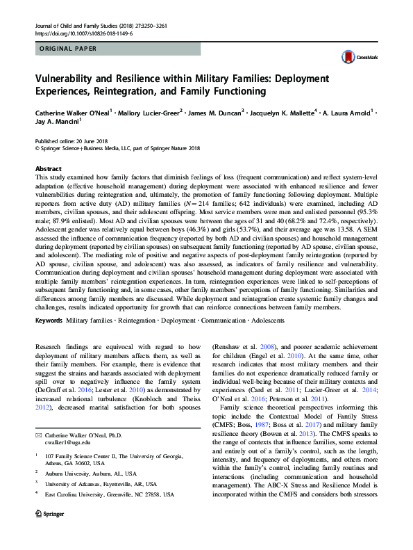(PDF) Vulnerability and Resilience within Military Families: Deployment ...