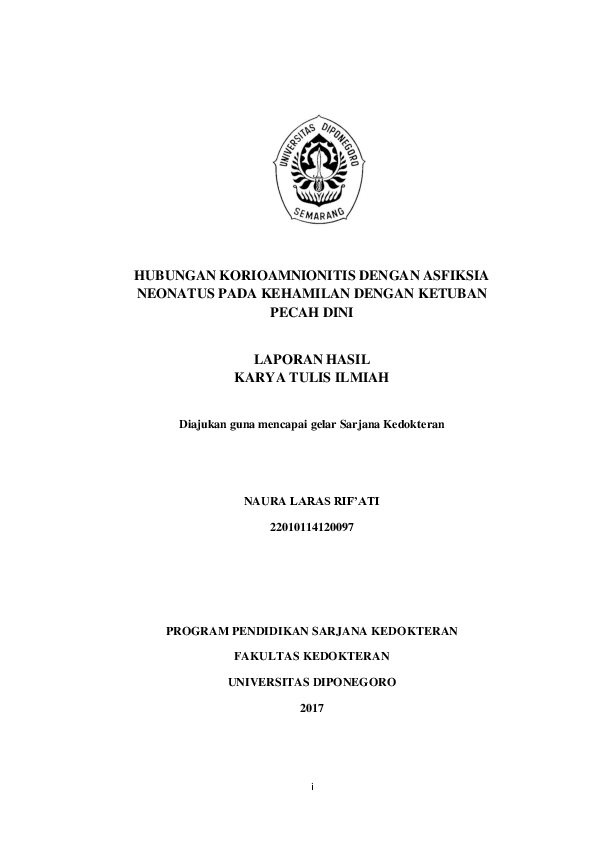 (PDF) Hubungan Korioamnionitis Dengan Asfiksia Neonatus Pada Kehamilan ...