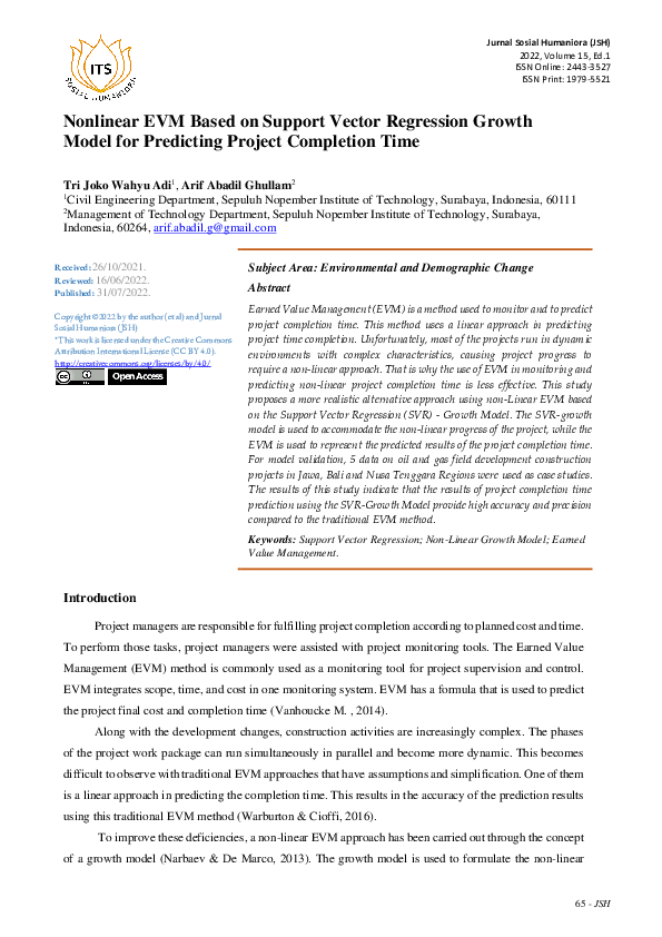 Pdf Non Linear Evm Based On Support Vector Regression Growth Model For Predicting Project