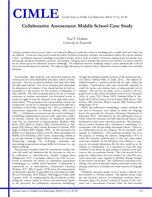 (PDF) Collaborative Assessment: Middle School Case Study