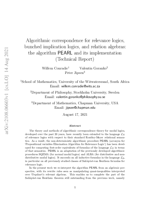 (PDF) Algorithmic Correspondence for Relevance Logics I. The Algorithm ...