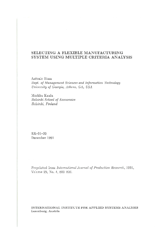 (PDF) Selecting a flexible manufacturing system using multiple criteria analysis